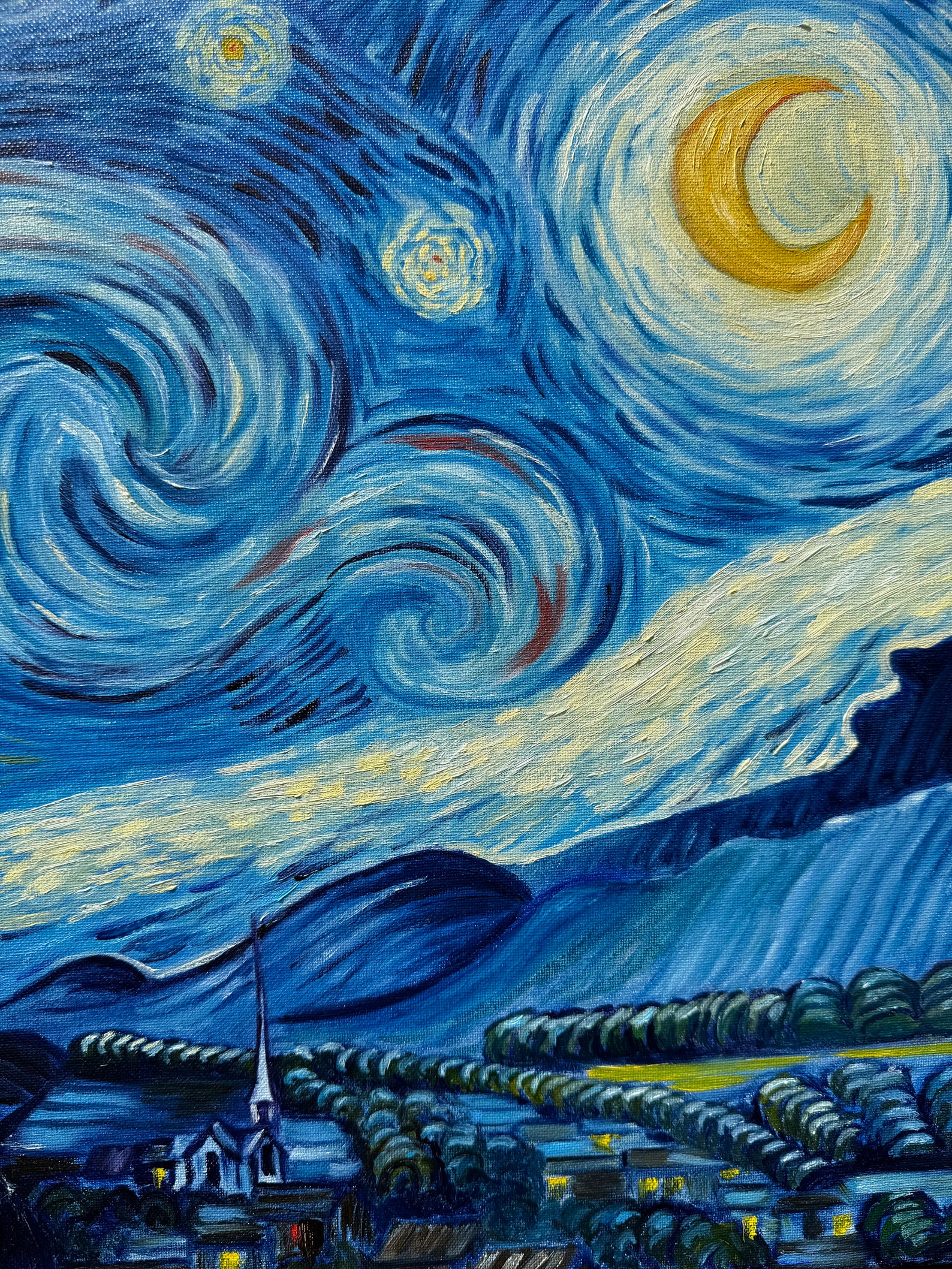 The Starry Night by Vincent Van Gogh Blue Famous Classic Oil Painting ...