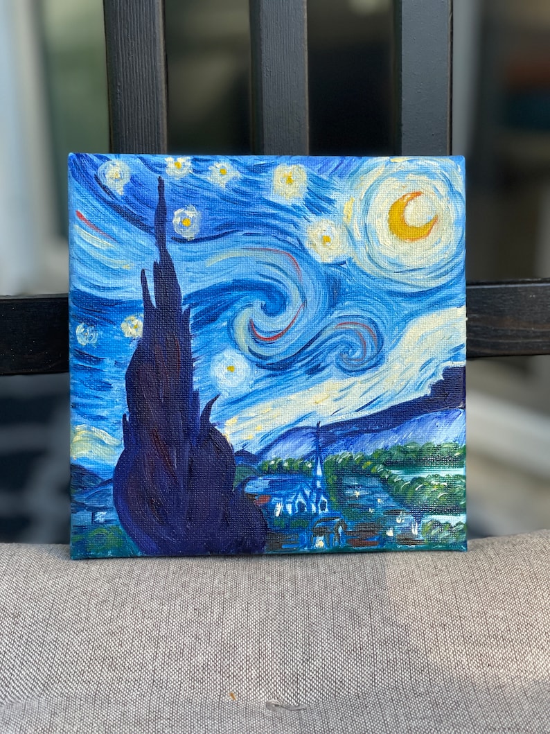 The Starry Night by Vincent Van Gogh Blue Mini Oil Painting - Etsy
