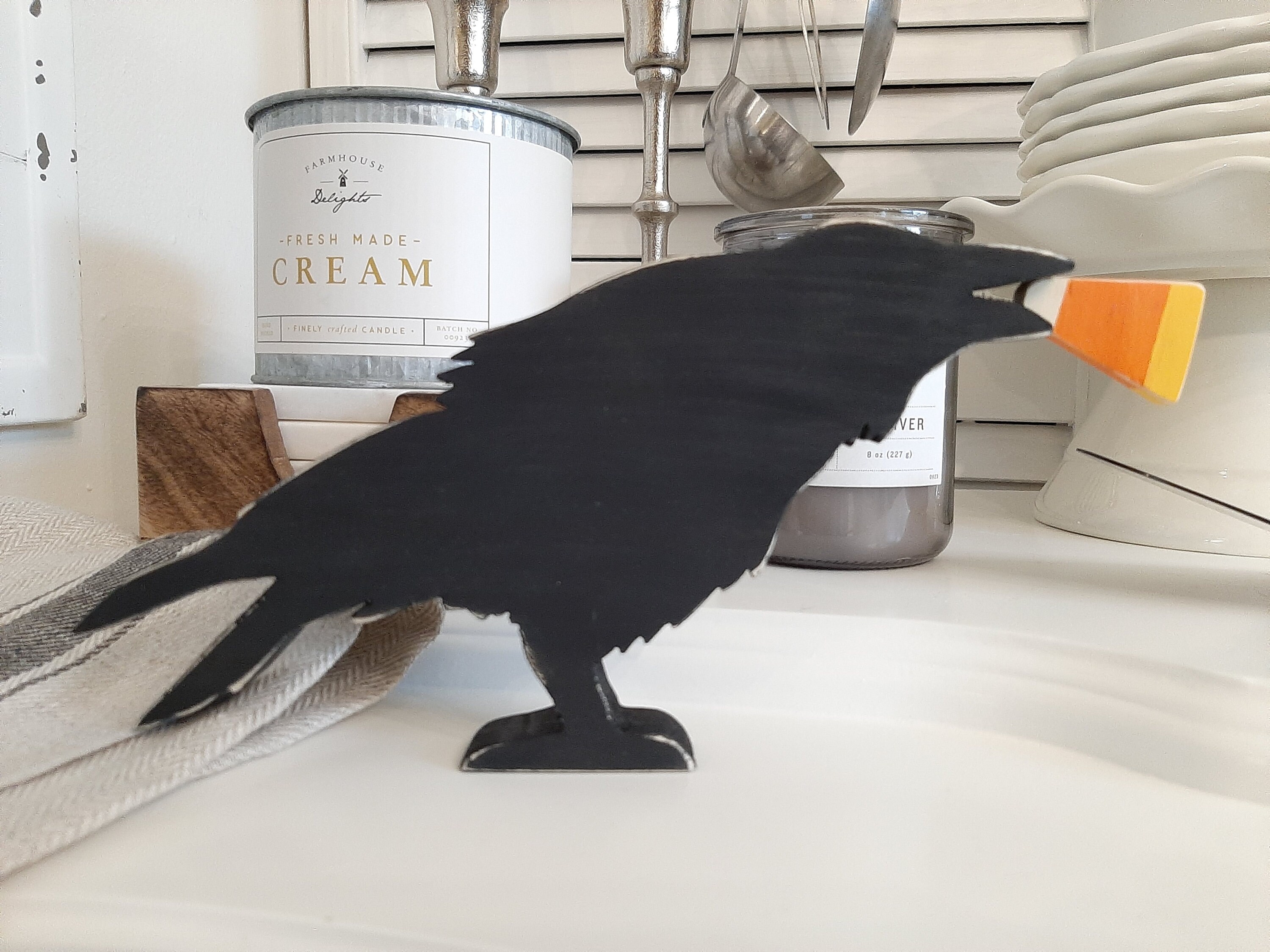 Chunky Wood Crow With Candy Corn Wood Halloween Decor Black | Etsy