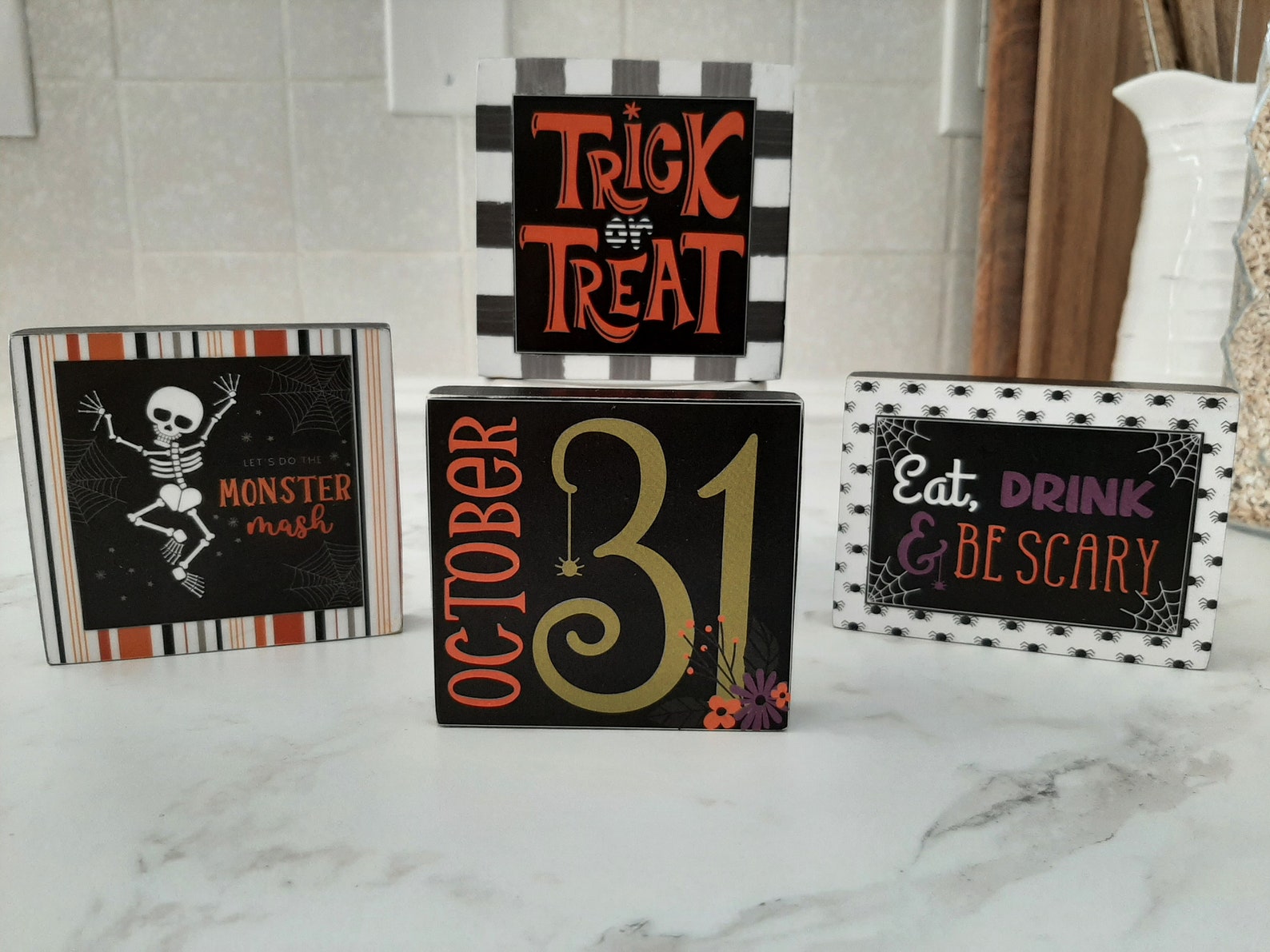 Small Decoupaged Halloween Signs Chunky Wood Halloween Decor - Etsy