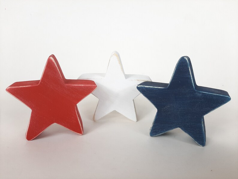 Set of 3 Mini Red White and Blue Stars Mini Chunky Wood - Etsy