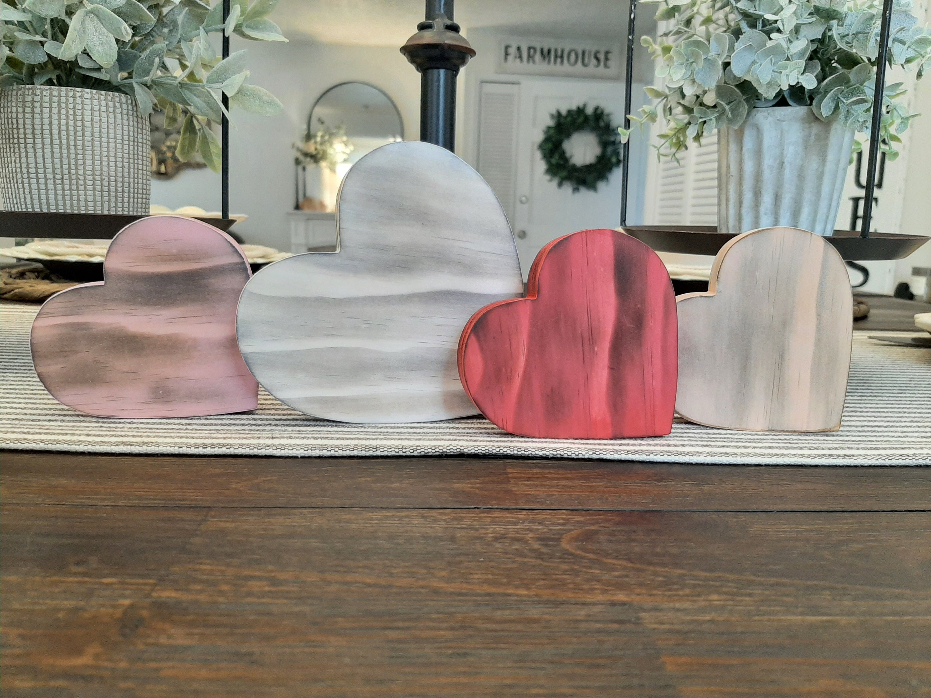 Stained Chunky Wood Hearts Valentines Decor Chunky Wood | Etsy