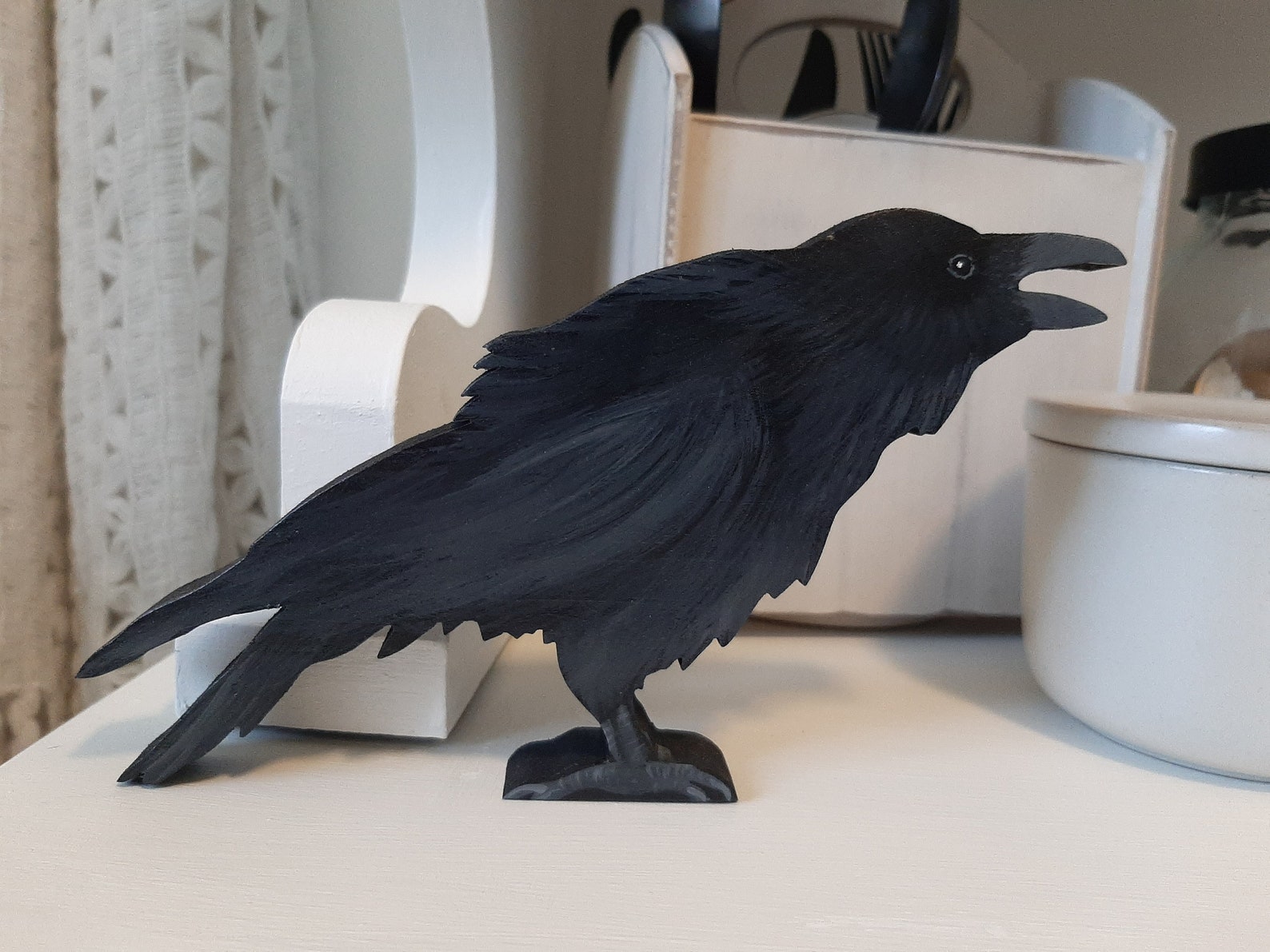 Wood Raven Chunky Wood Raven Autumn Decor Halloween Decor | Etsy