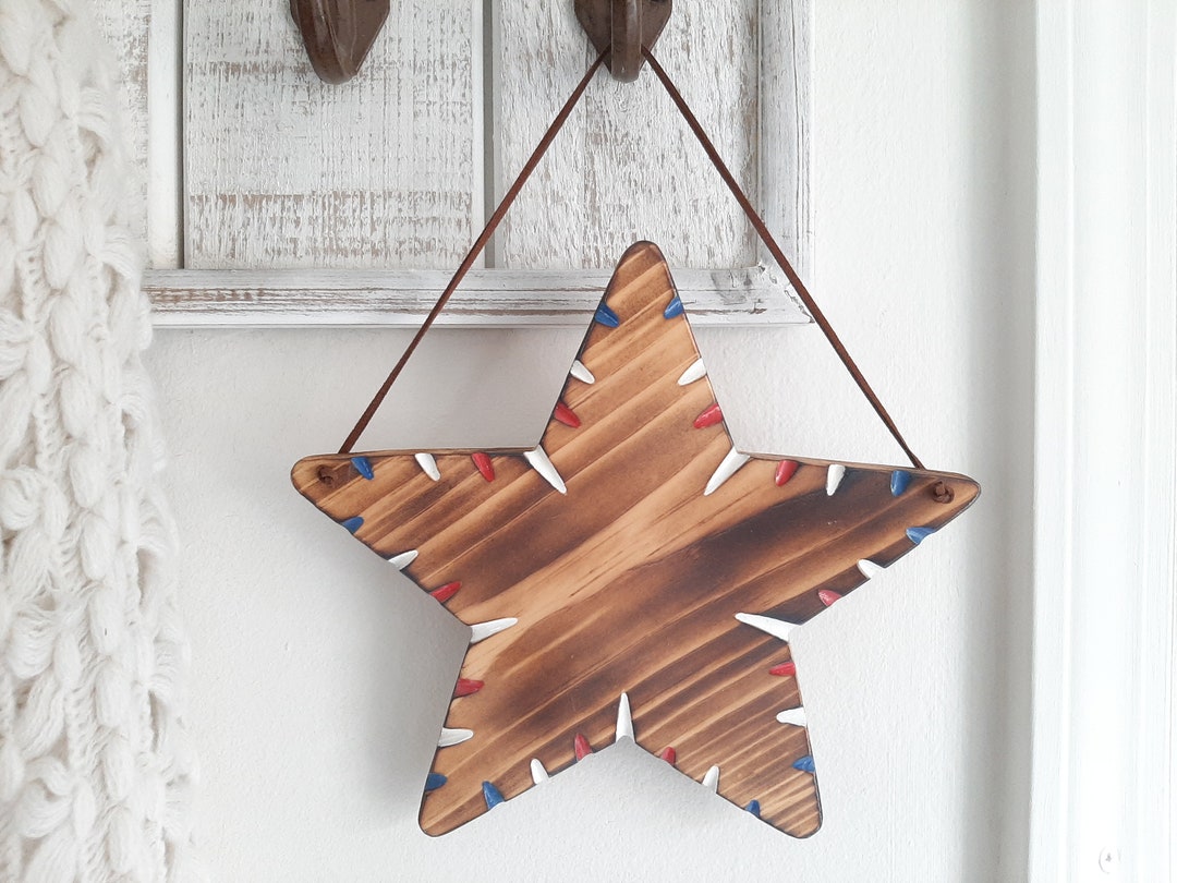 Patriotic Star Decor Rustic Star Wall or Door Hanging Wood Star Decor ...
