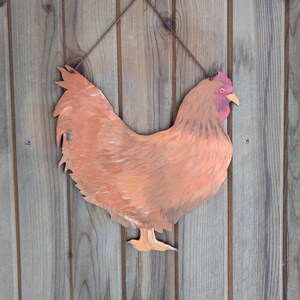 Wood Chicken Wall Hanging Hand Painted Wood Chicken Red Chicken Wall ...