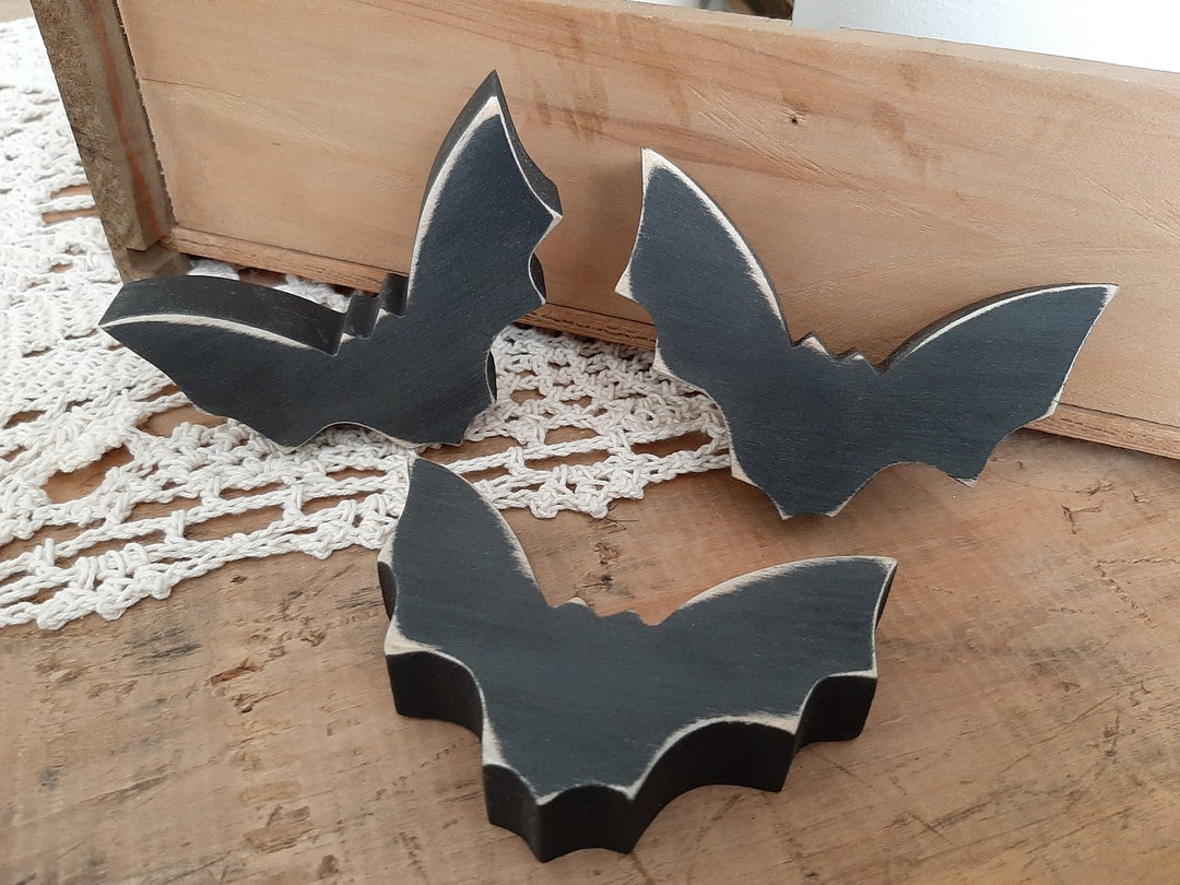 Set of 3 Primitive Halloween Bats Chunky Wood Bats Halloween - Etsy