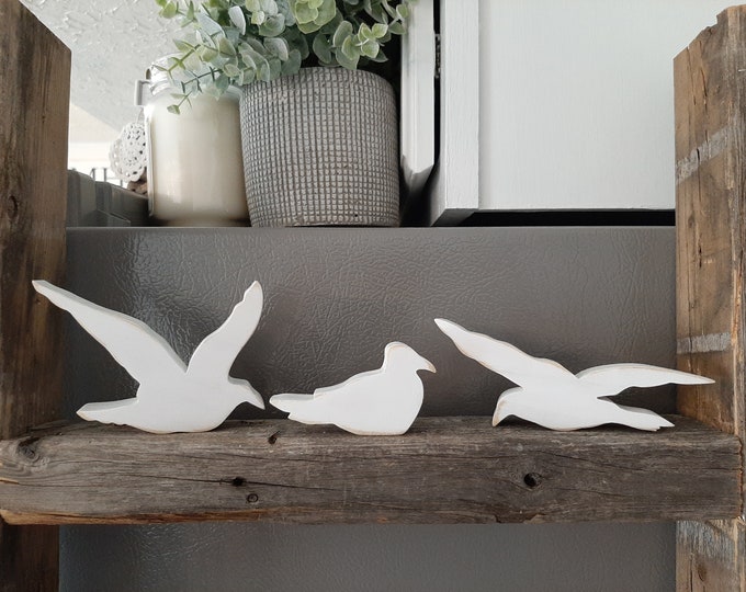Set of 3 Small White Wood Seagulls Seagull Decor Seagull Gift | Etsy