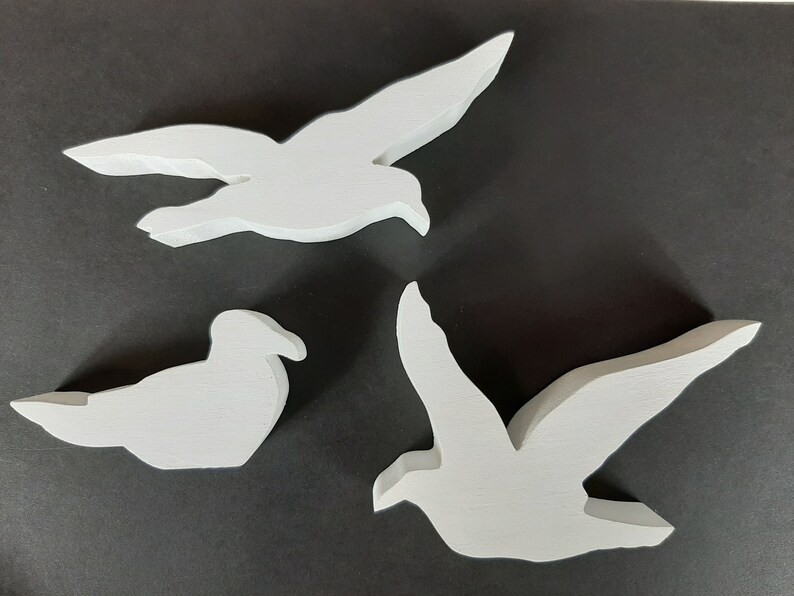 Set of 3 Small White Wood Seagulls Seagull Decor Seagull | Etsy