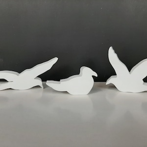 Set of 3 Small White Wood Seagulls Seagull Decor Seagull Gift Chunky ...