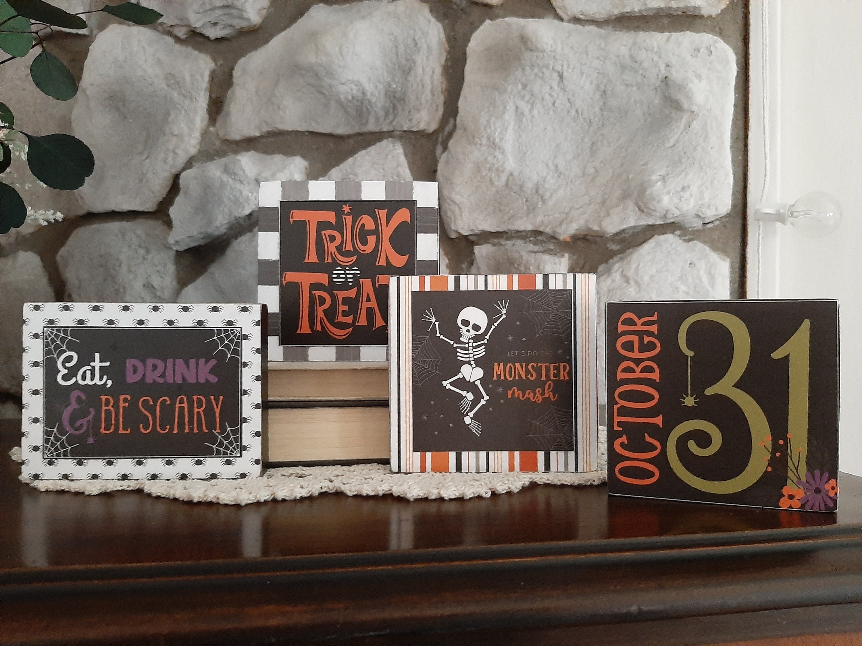 Small Decoupaged Halloween Signs Chunky Wood Halloween Decor - Etsy