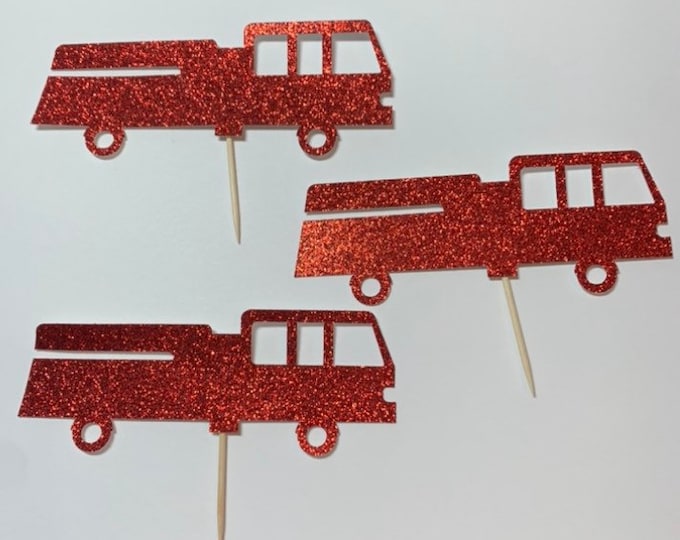 Firetruck Cupcake Toppers, Fire Truck Food Picks, Fireman Party Decor ...