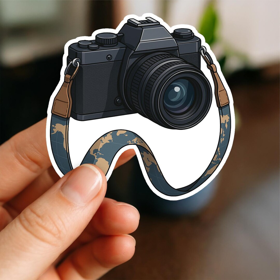 Camera With Map Strap Sticker, Wanderlust Travel Sticker, Photographer ...