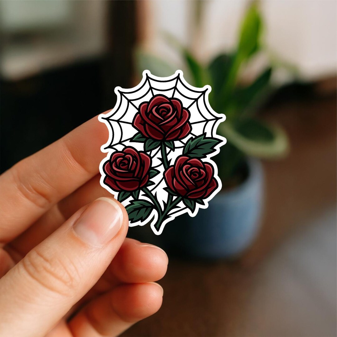Spiderweb With Dark Roses Sticker | Gothic Pastel Halloween Sticker for ...