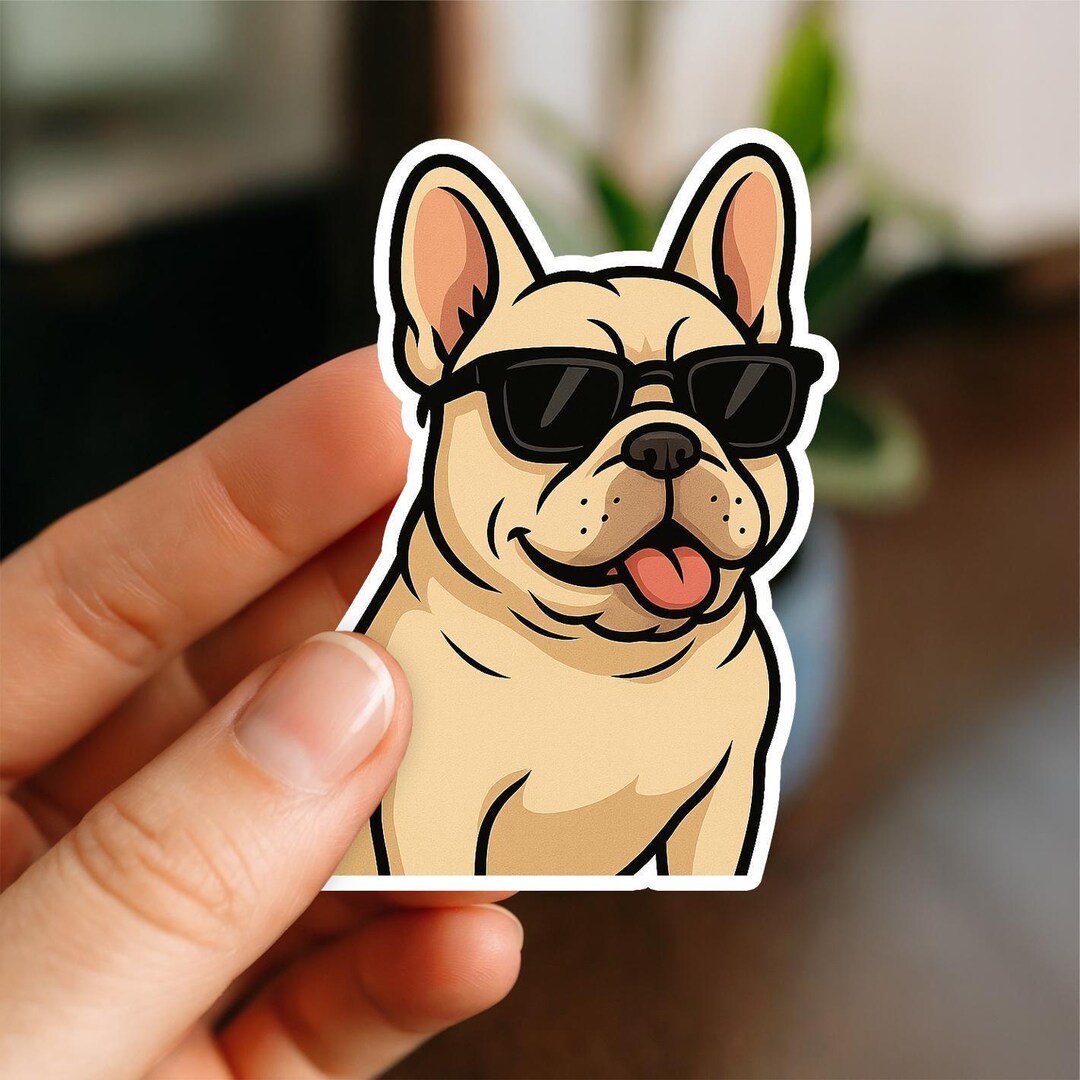 Cool French Bulldog Sticker – Cartoon Frenchie With Sunglasses – Cute ...