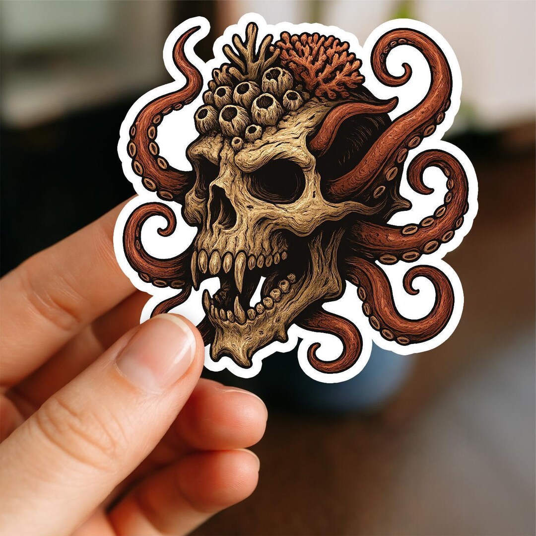 Monster Skull Sticker | Octopus & Barnacles Sea Horror Decal | Creepy ...