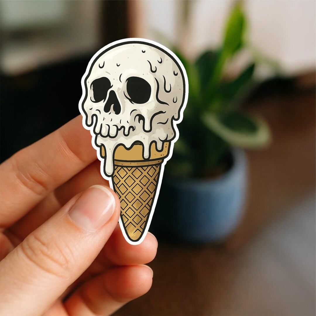 Skeleton Ice Cream Waterproof Sticker, Glossy, Funny Stickers, Laptop ...