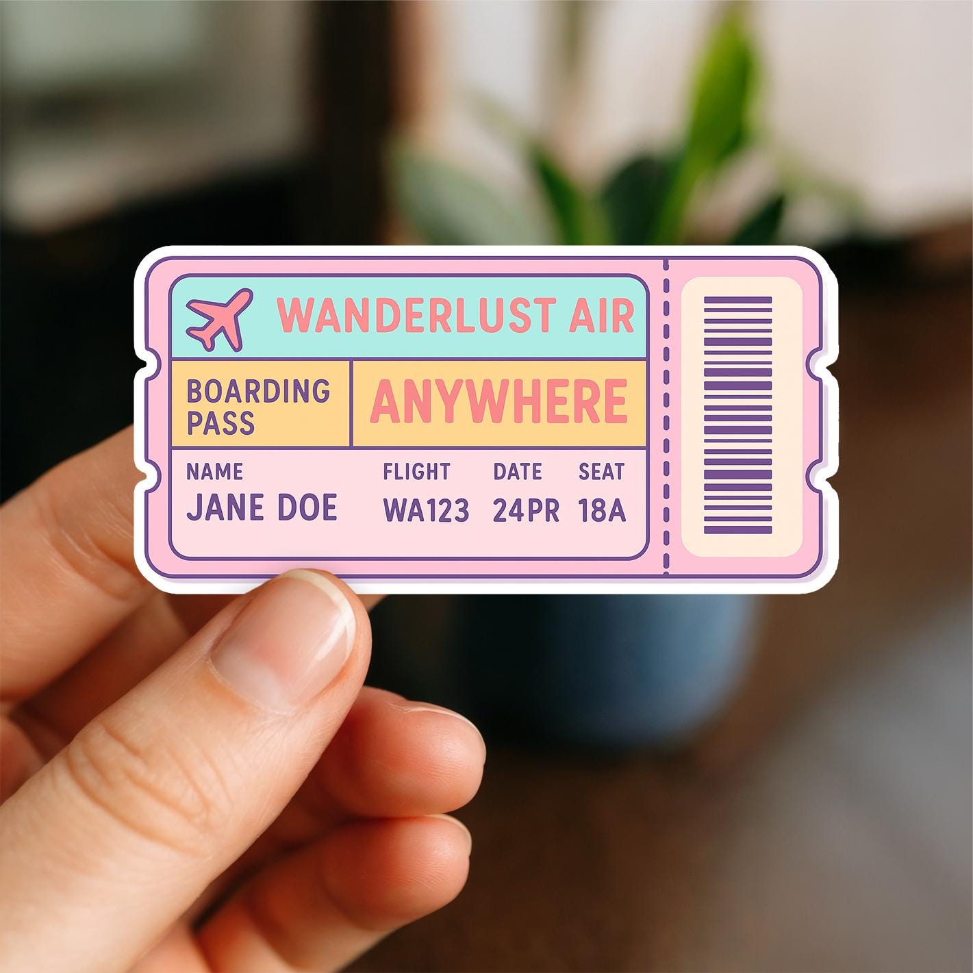 Wanderlust Airplane Ticket Sticker, Travel Lover Sticker, Boarding Pass ...