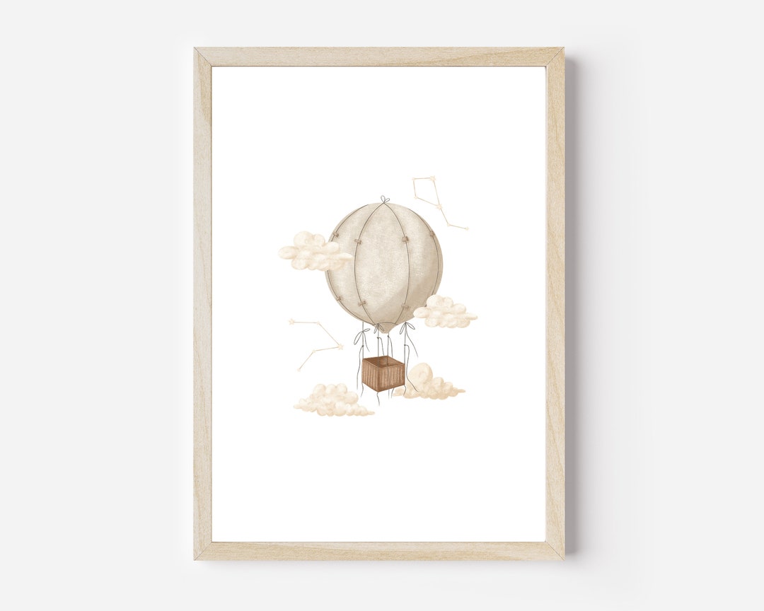 Poster Nursery Hot Air Balloon A4 & A3 Stars Baby Room Boho Nursery for ...