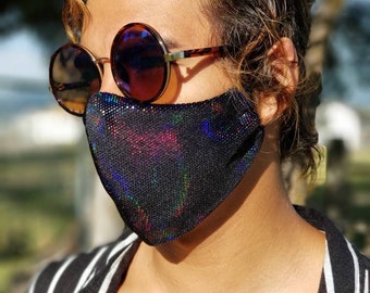 Disco Robot Super Holographic Black Face Mask for Festivals - Etsy