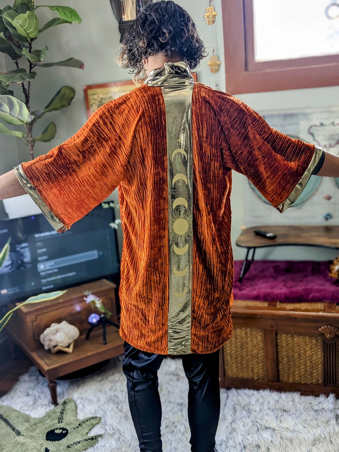 Celestial Rave Kimono Orange & Gold Velvet Kimono Festival Cloak ...
