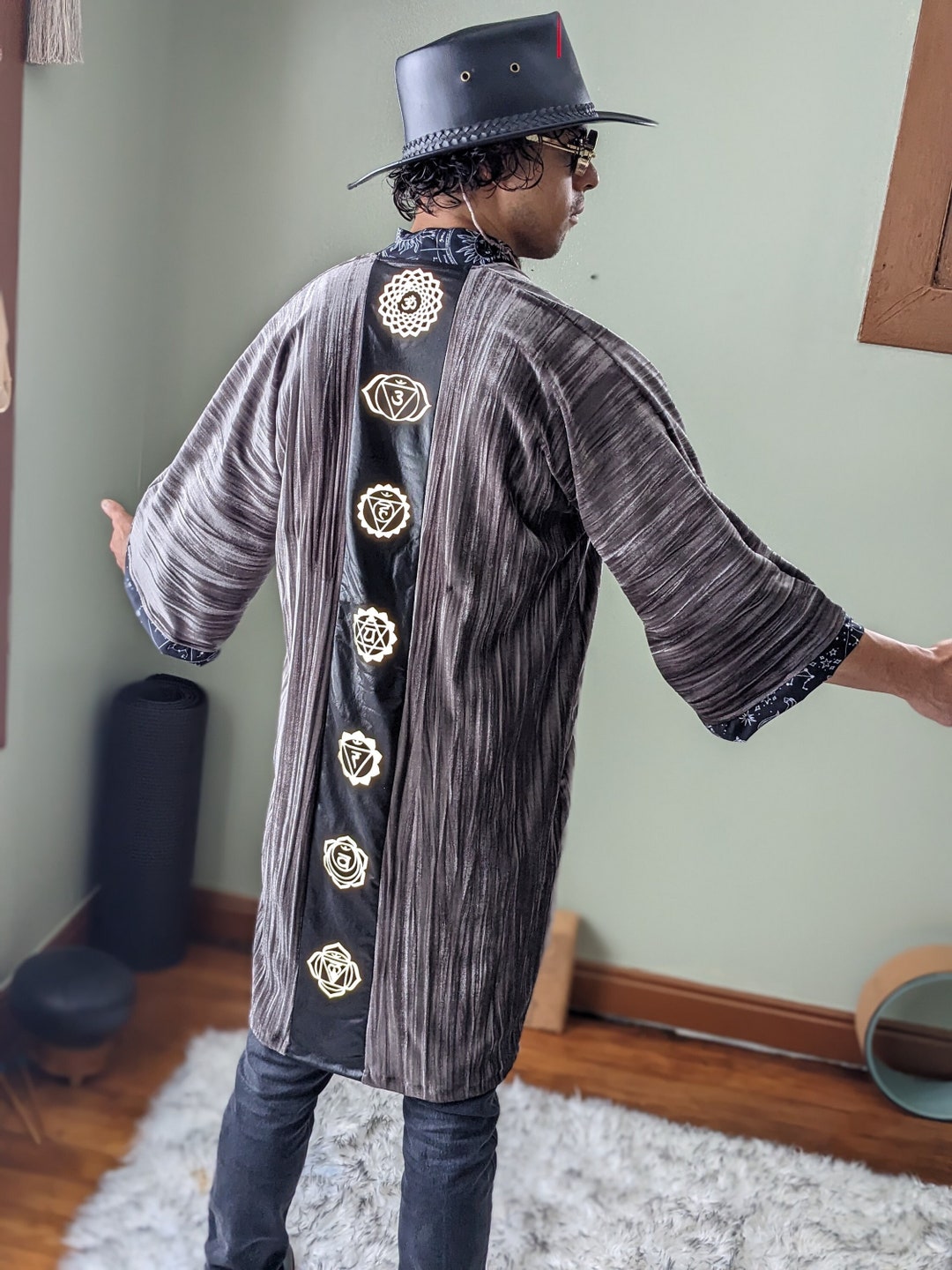 Reflective Chakras Rave Kimono Silver & Black Velvet Kimono Reflective ...
