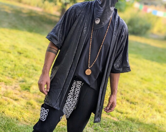 Black on Black Psychedelic Men's Kimono| Black Swirl Top| Psychedelic ...