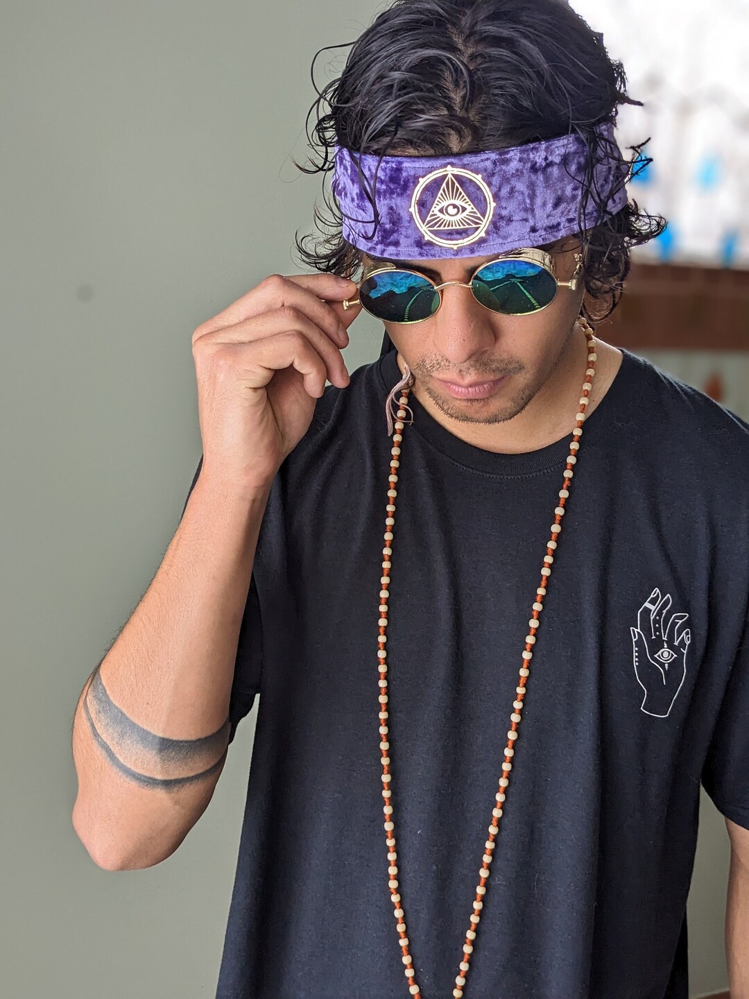 Mystic Eye Headband: Reflective Third Eye, Purple Velvet Hair Wrap - Etsy