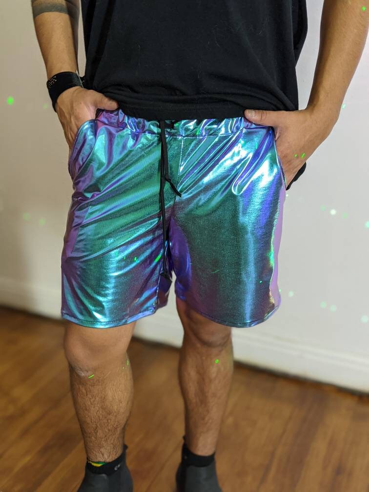 Holographic Men's Shorts Rave Shorts Iridescent Rave | Etsy