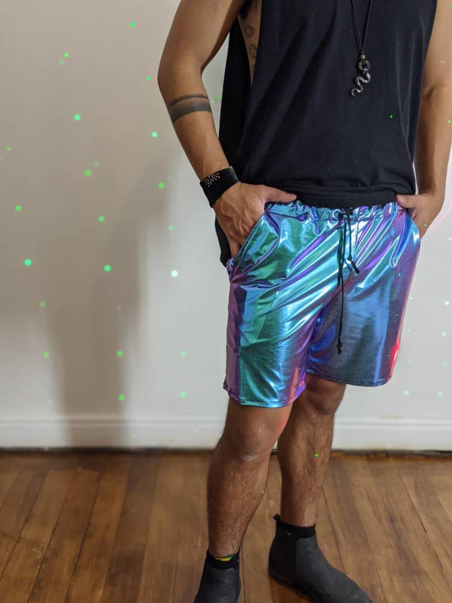 Holographic Men's Shorts Rave Shorts Iridescent Rave | Etsy