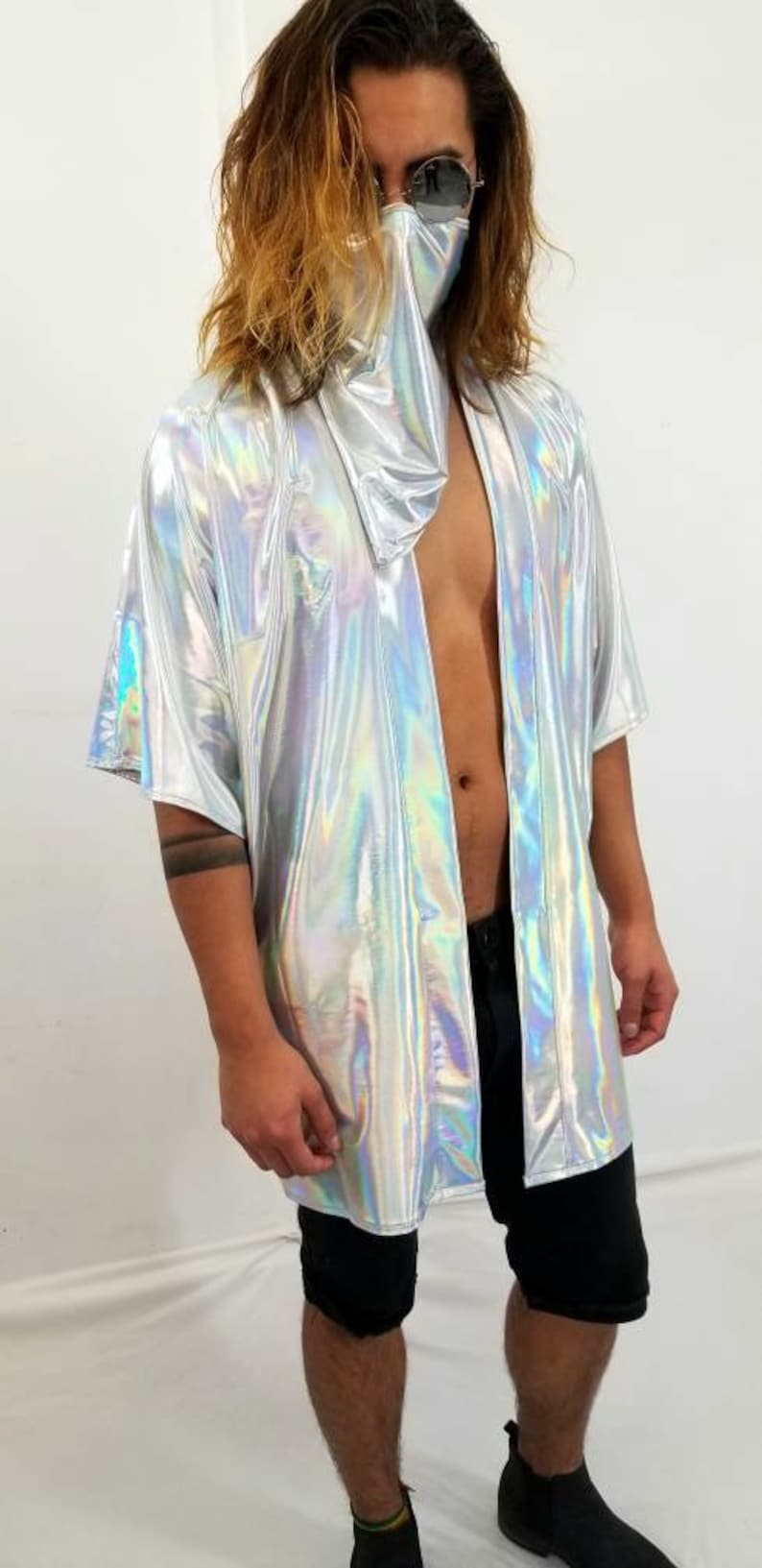 Men's Rave Kimono Holographic Kimono Iridescent Jacket - Etsy
