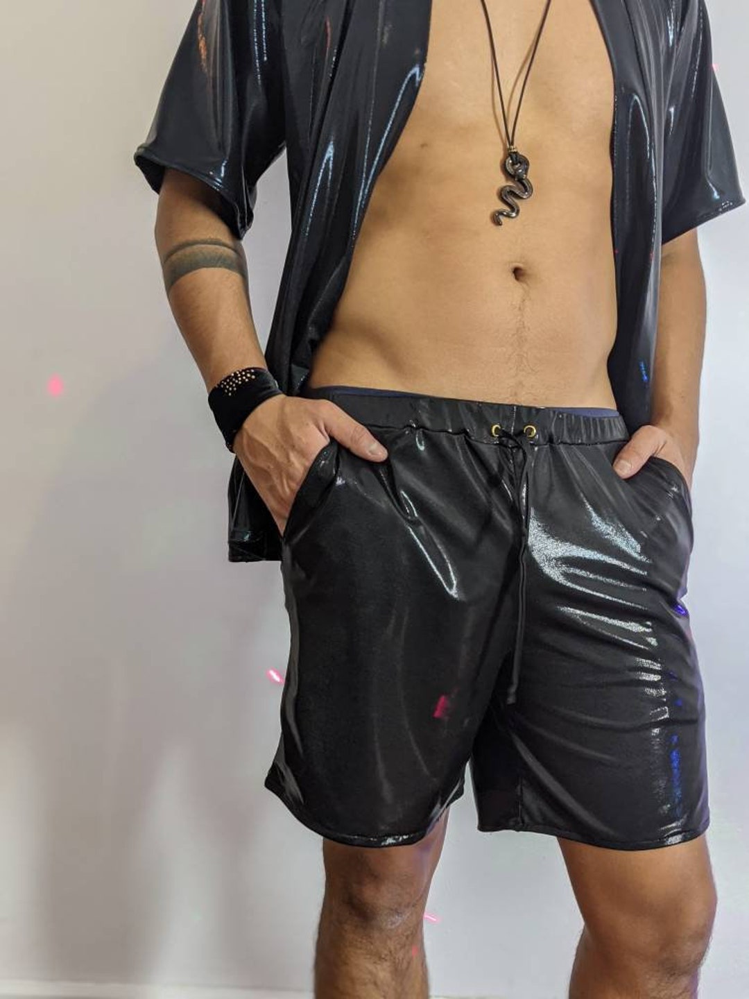 Black Iridescent Men's Shorts| Rave Shorts Holographic| Rave Shorts ...