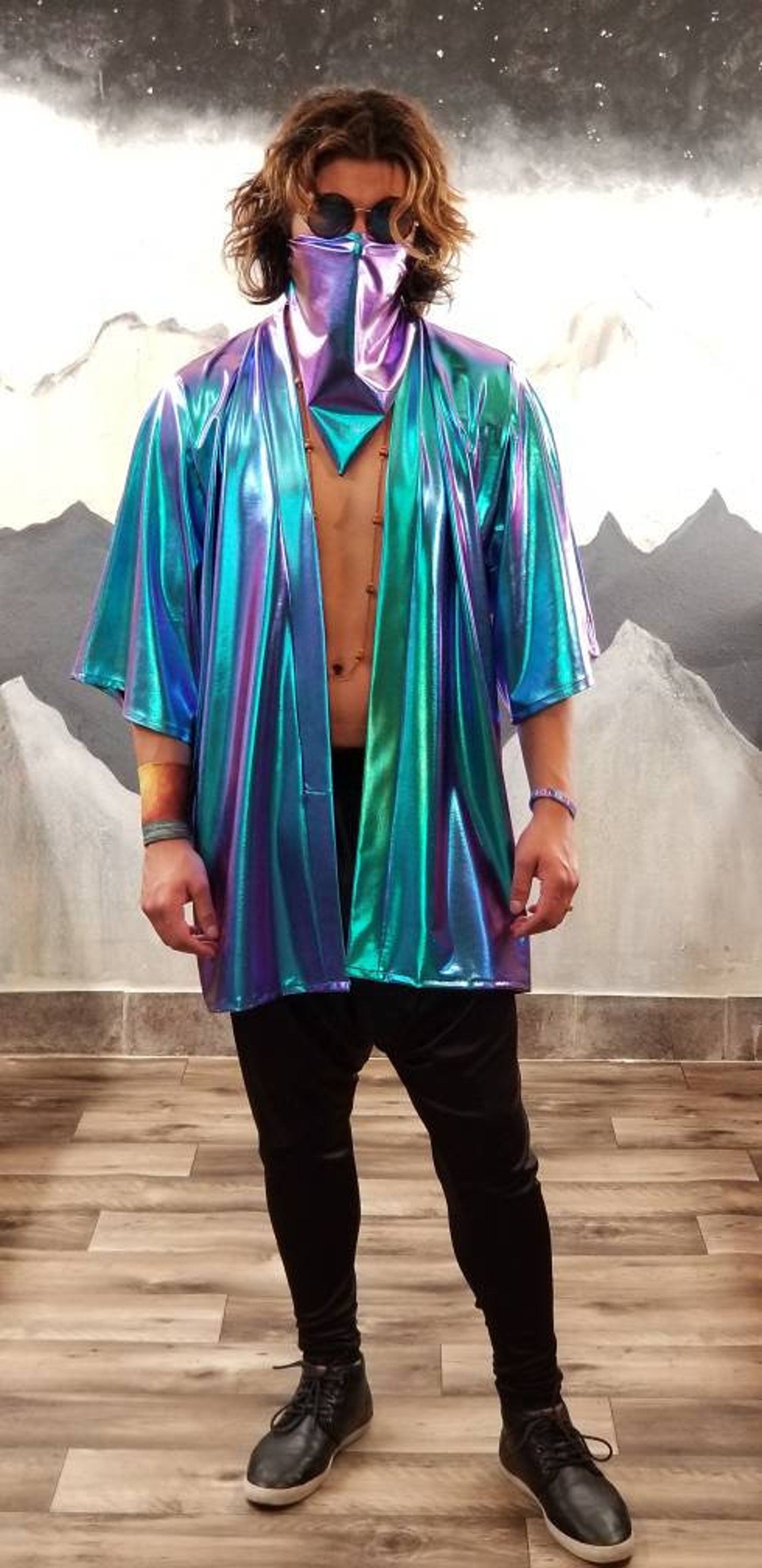 Men's Rave Kimono Holographic Jacket Iridescent | Etsy