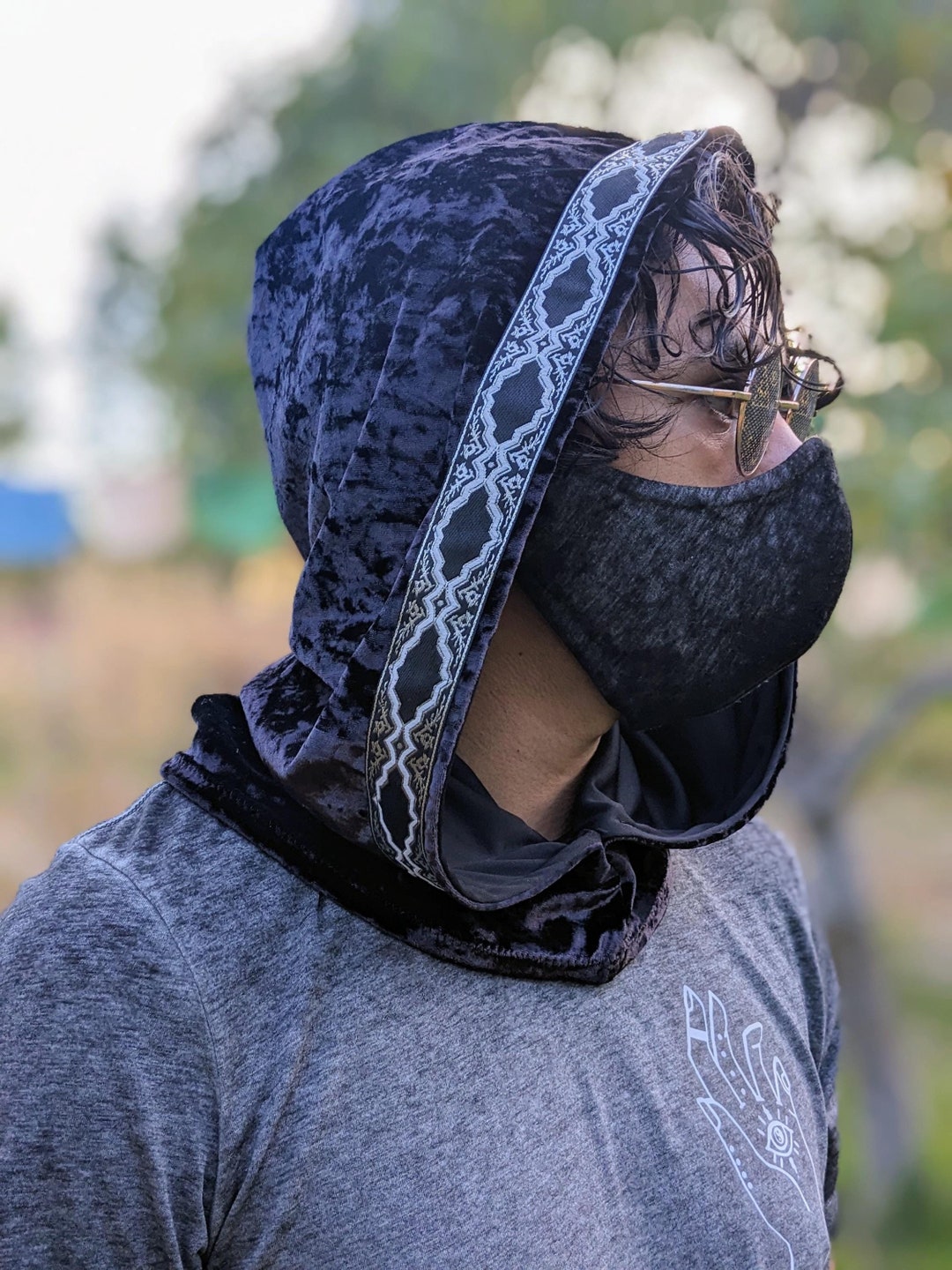 Black Velvet Rave Hood: Festival Scarf Hood - Etsy