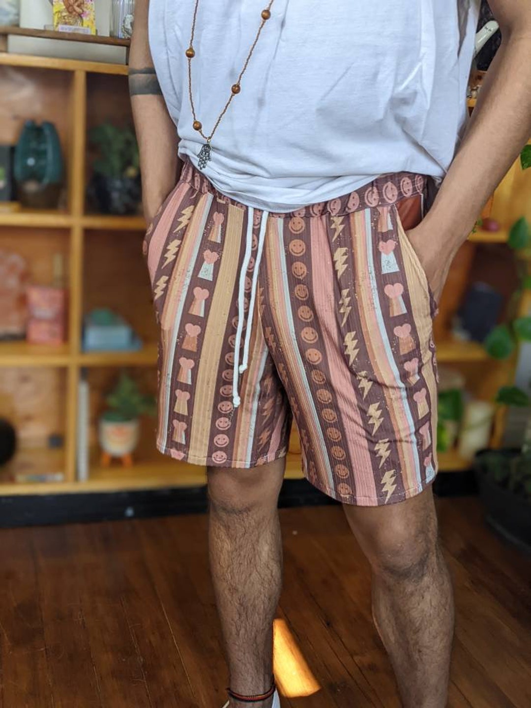 Men's Trippy Rave Shorts: Retro Boho Drawstring Summer Shorts - Etsy