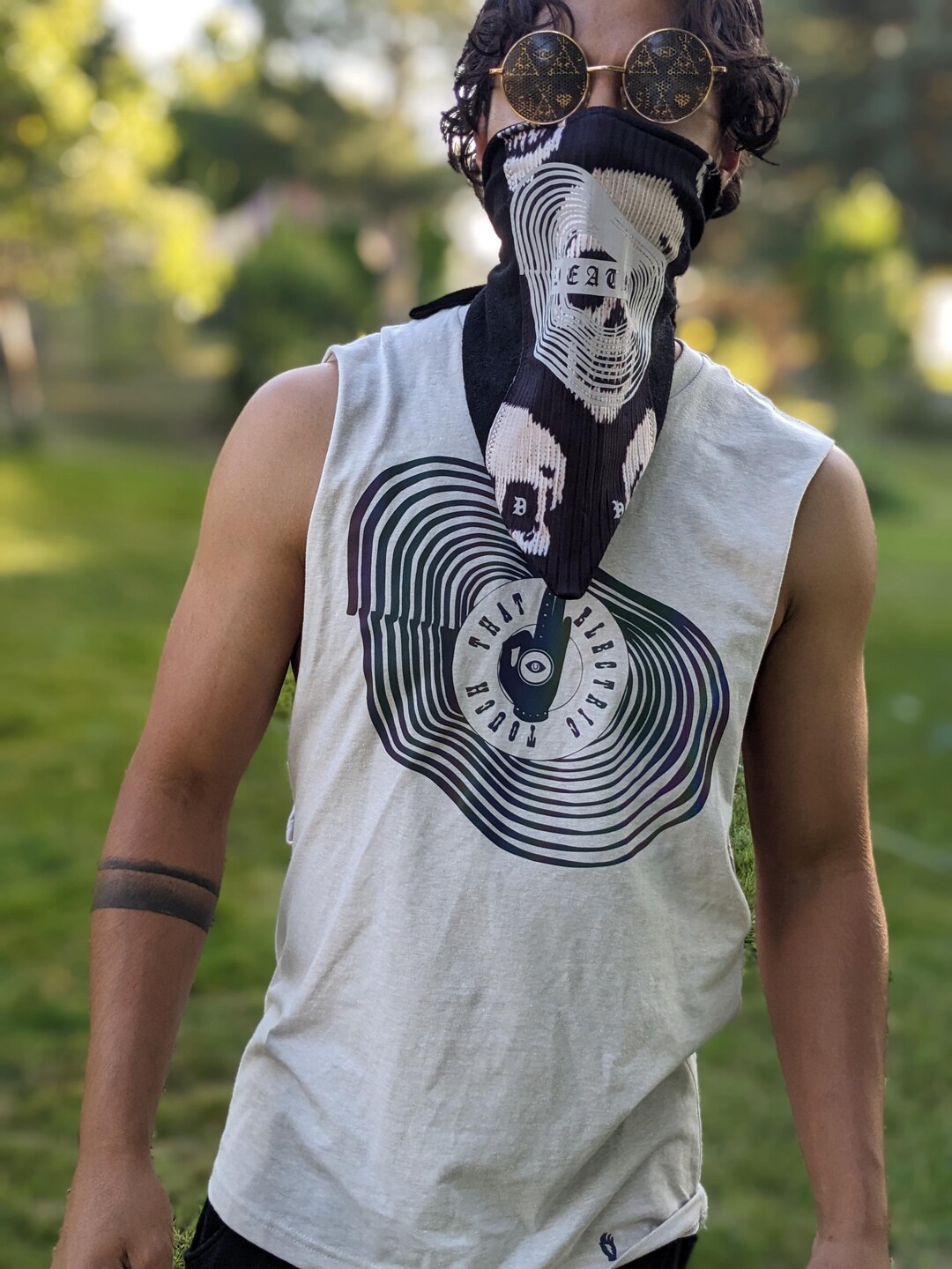 Reflective Skull Rave Bandana: Holographic Black Dust Scarf Face Mask ...