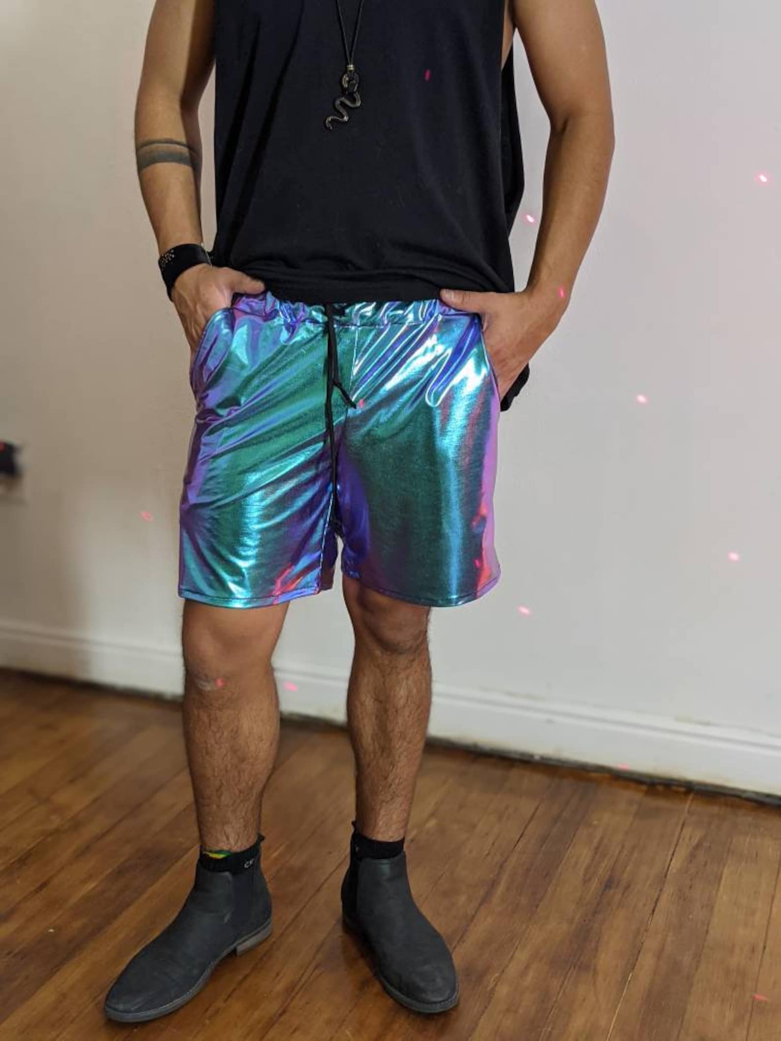 Holographic Men's Shorts Rave Shorts Iridescent Rave - Etsy