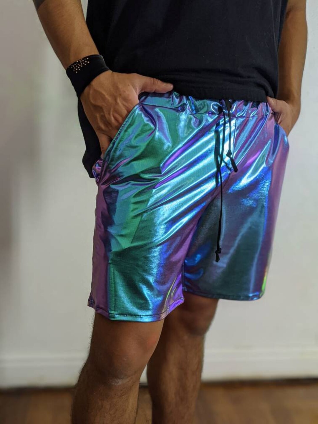 Holographic Men's Shorts| Rave Shorts Iridescent| Rave Shorts| Men's ...