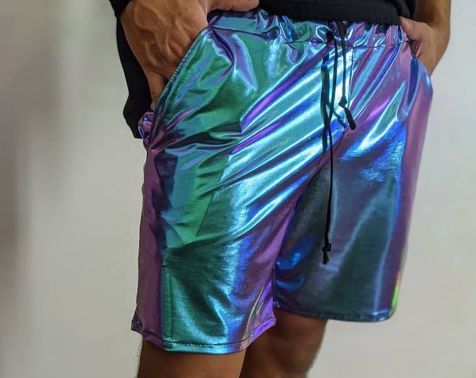 Holographic Men's Shorts Rave Shorts Iridescent Rave - Etsy
