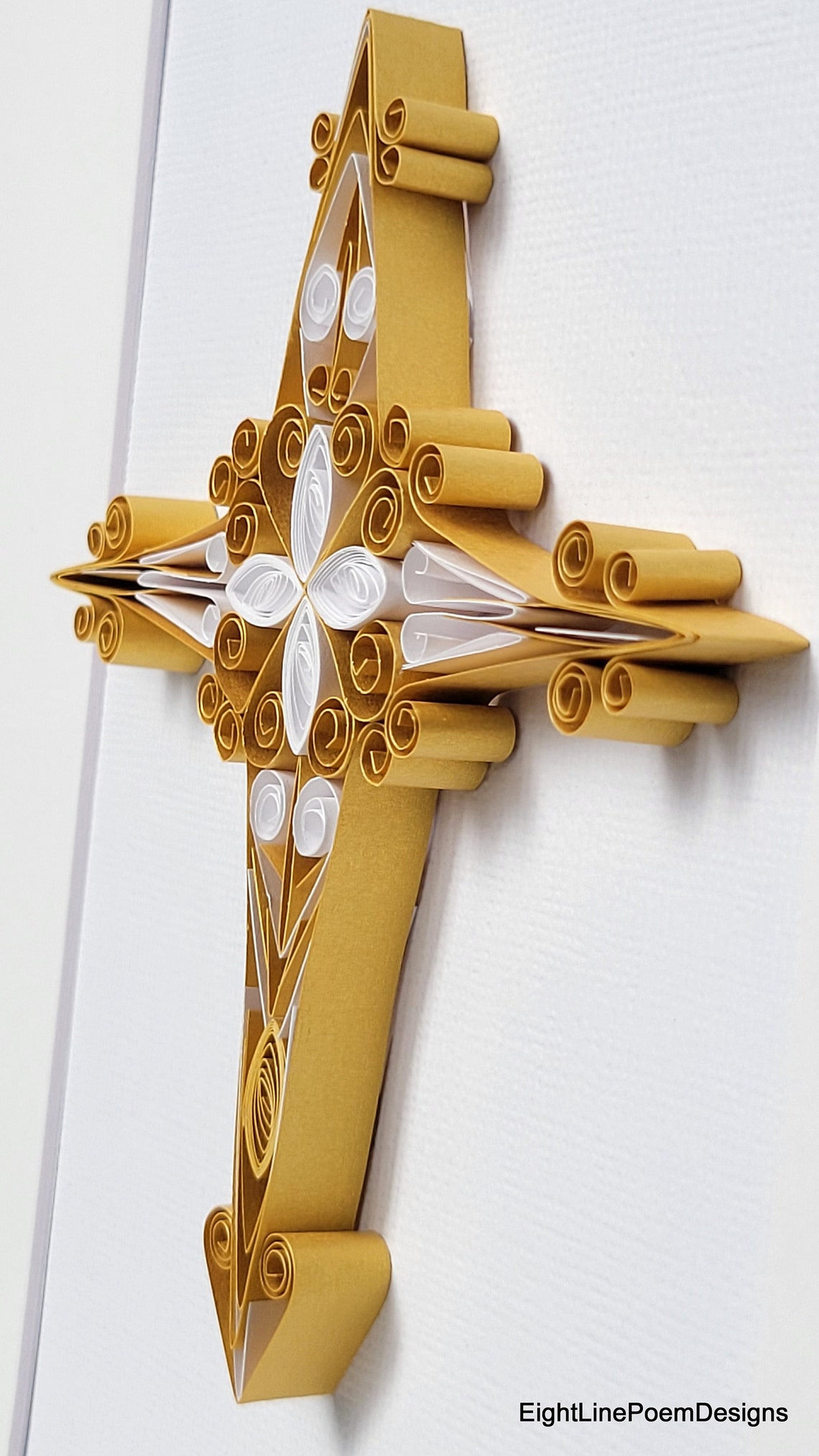 3D Golden Decorative Cross | Unique Handmade Paper Filigree | 8x10 for ...