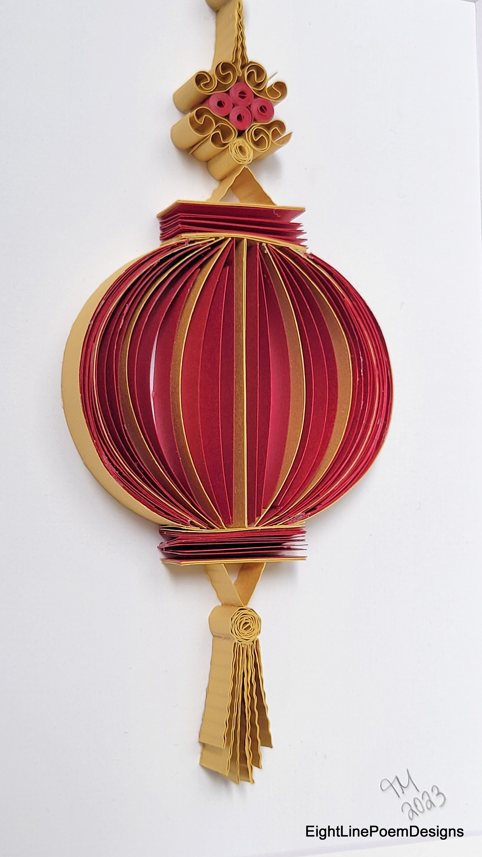 Red and Gold Chinese Lantern 3D Paper Quilling Art Unique Handmade ...