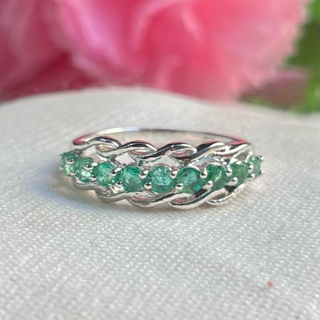 Natural Emerald Eternity Band 925 Sterling Silver Green Eternity Ring ...