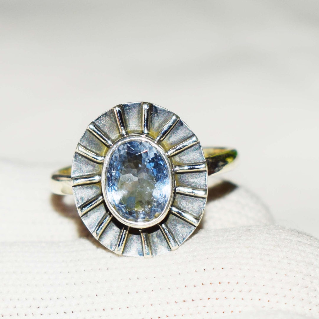 Beryl 2.93 Carat Natural Genuine Blue Oval Cut Ring Sterling Silver 925 ...