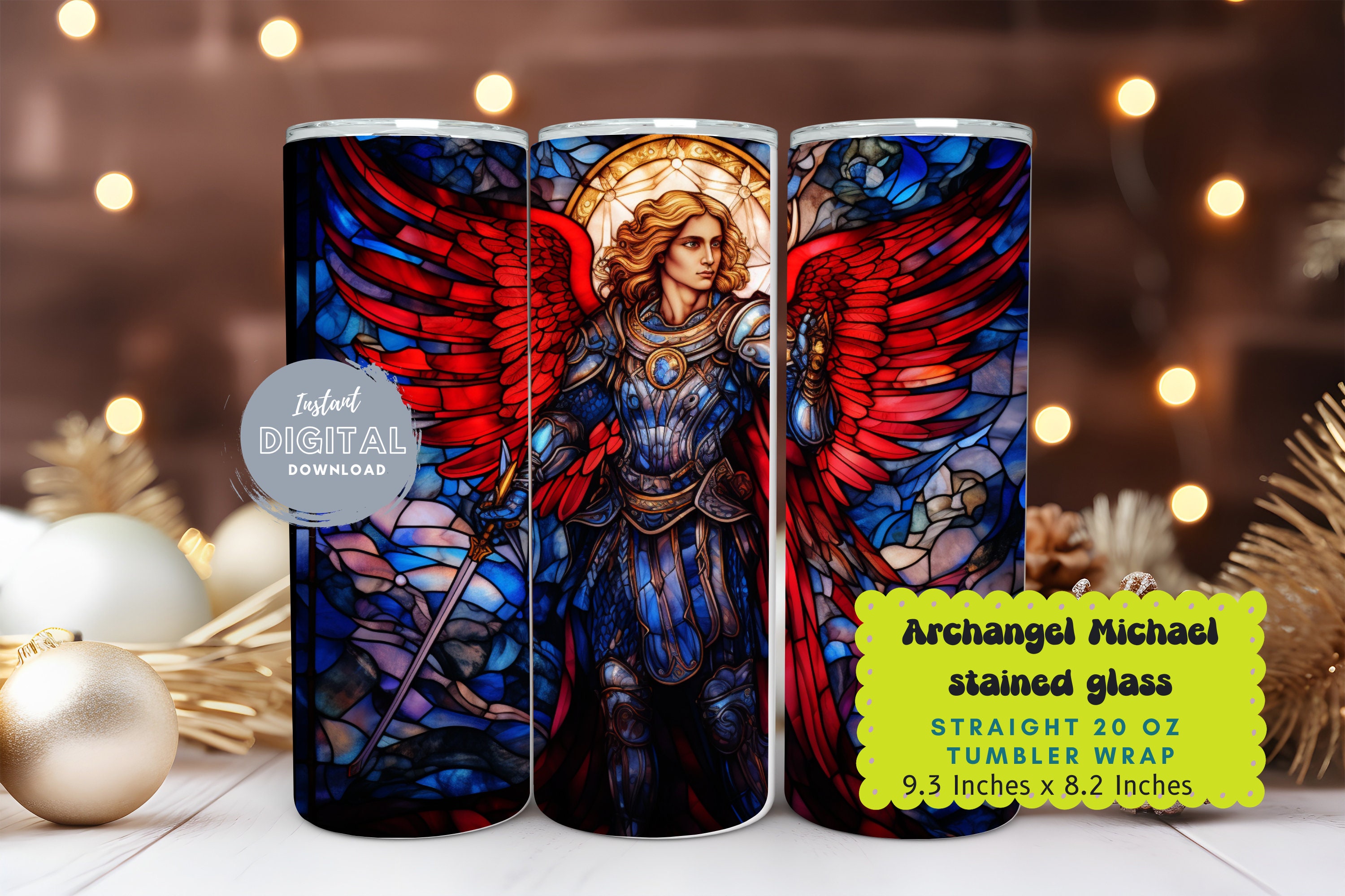 Archangel Michael Stained Glass Tumbler Wrap Archangel Michael 20oz ...