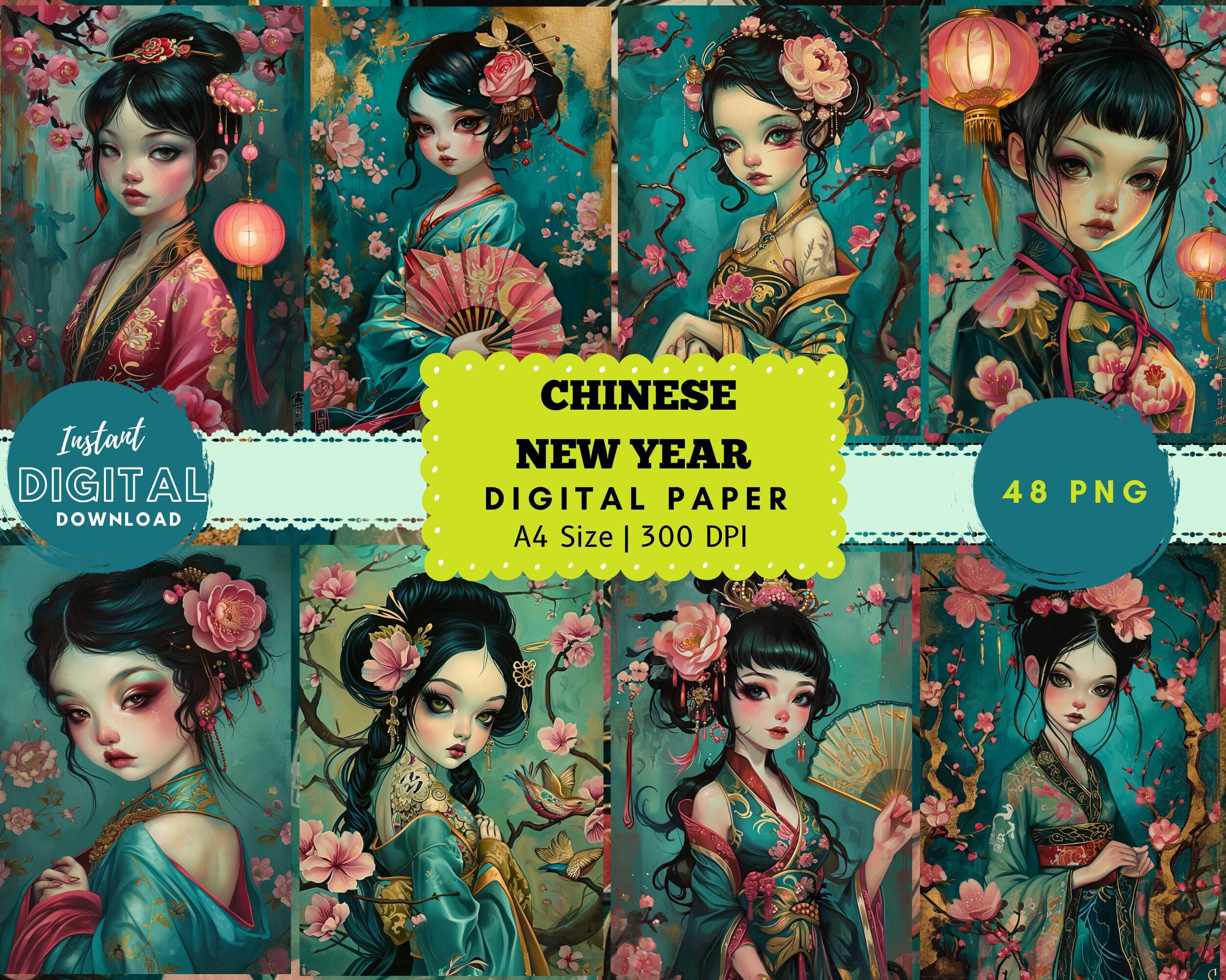 Whimsical Chinese New Year Digital Paper Whimsical Chinese New Year ...