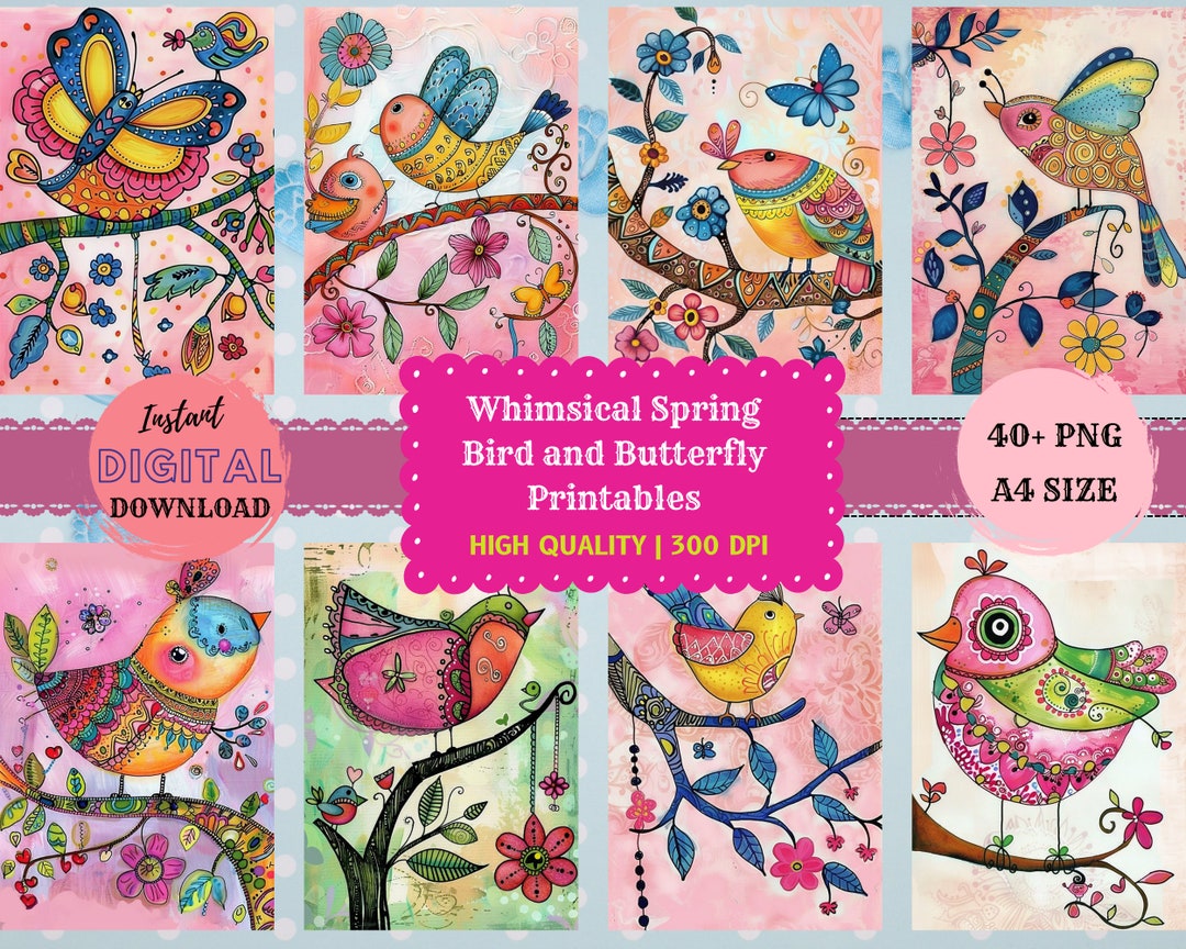 Whimsical Spring Junk Journal Printables Whimsical Spring Bird and ...