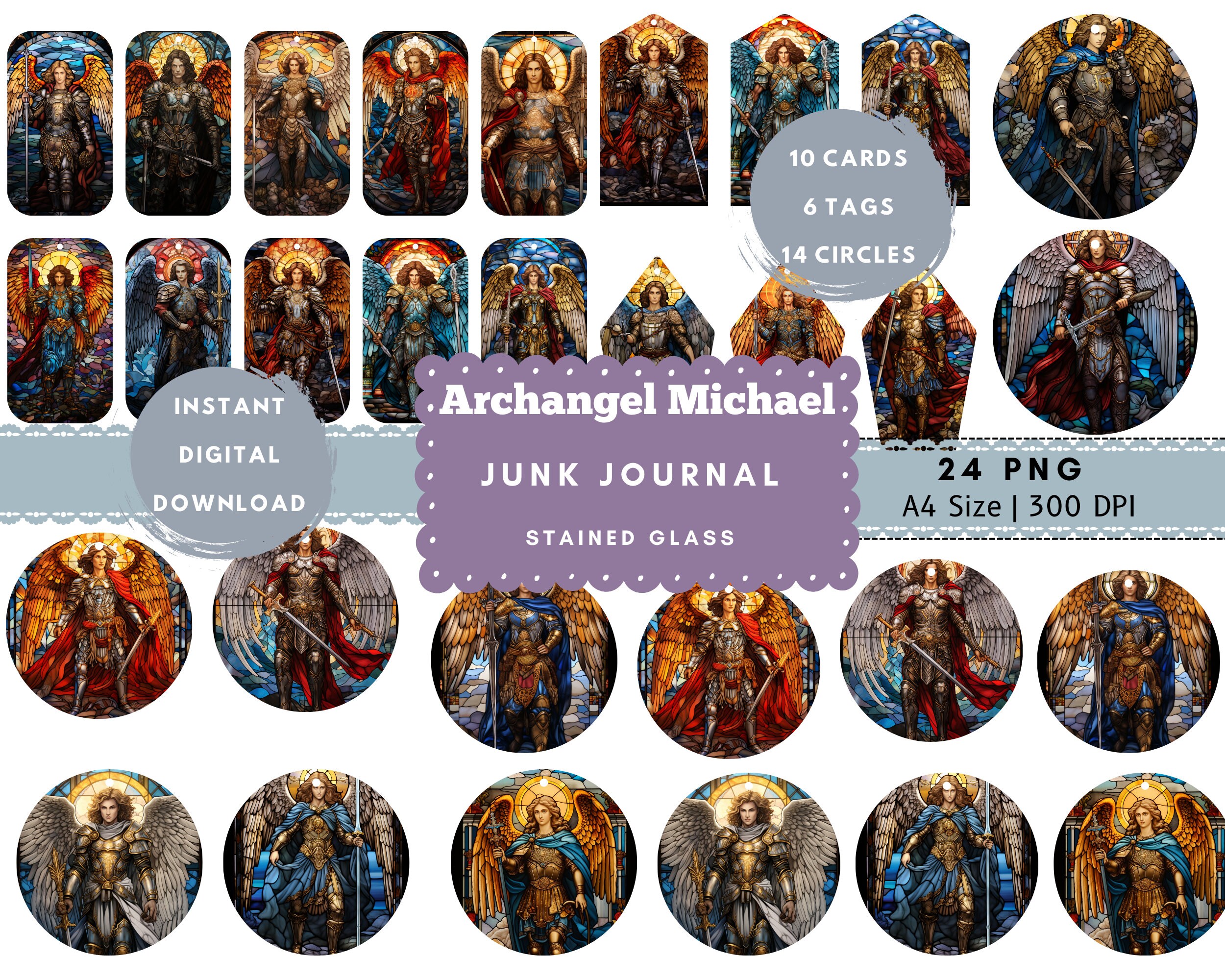 Archangel Michael Stained Glass Junk Journal Pages Bundle Stained Glass ...