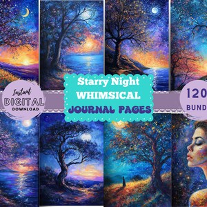 Whimsical Starry Night Junk Journal Kit Ephemera, ATC, Bookmarks ...