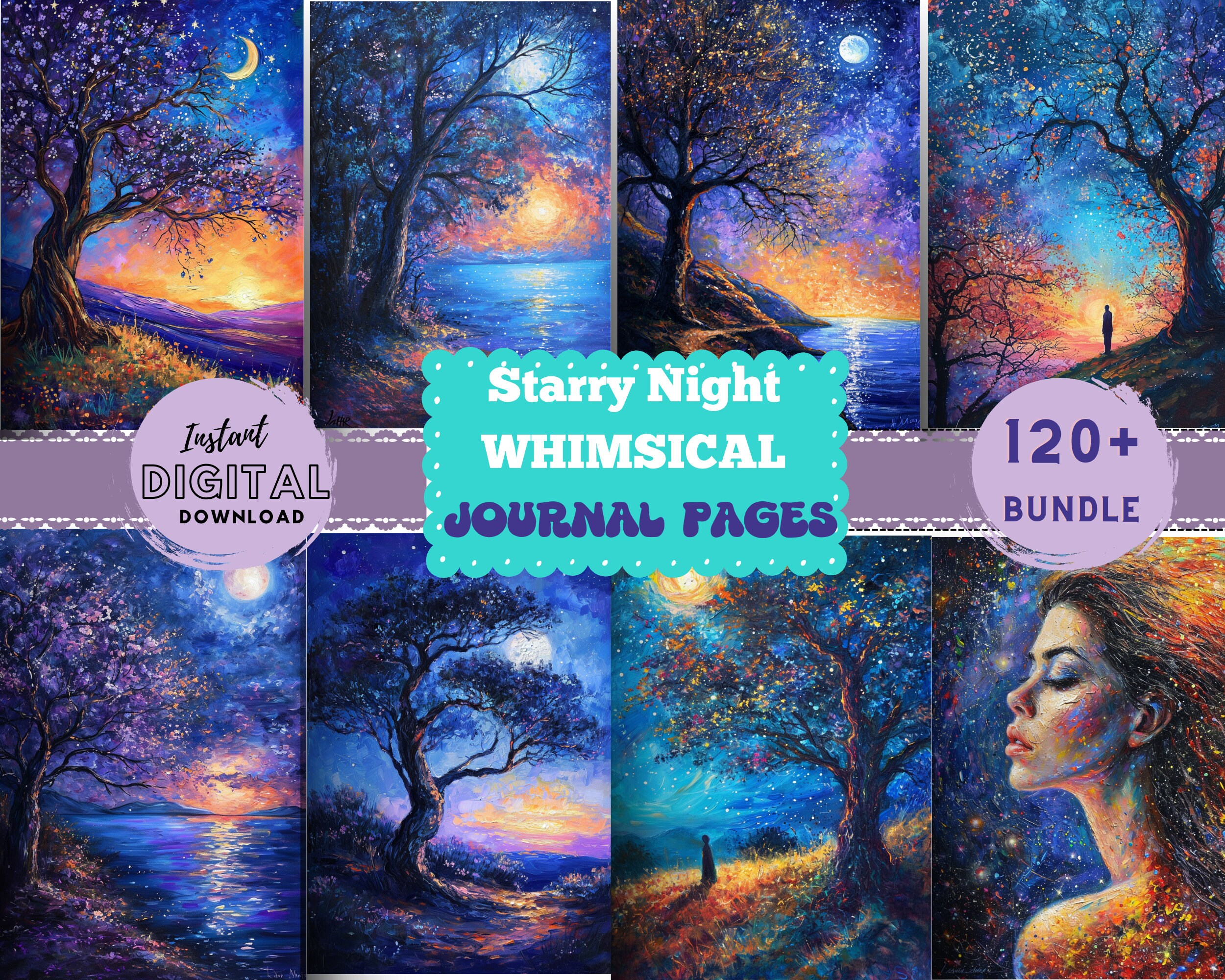 Whimsical Starry Night Junk Journal Kit Ephemera, ATC, Bookmarks ...