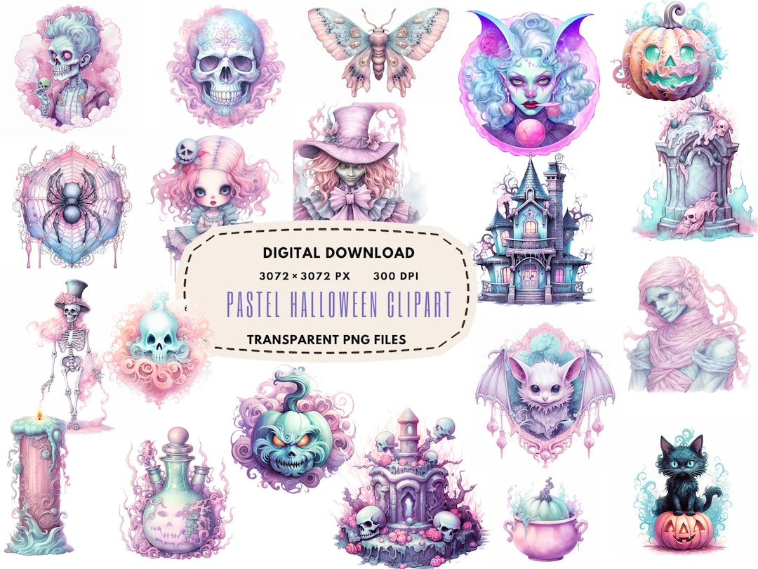 Halloween Pastel Clipart Transparent PNG Set 20 Halloween - Etsy