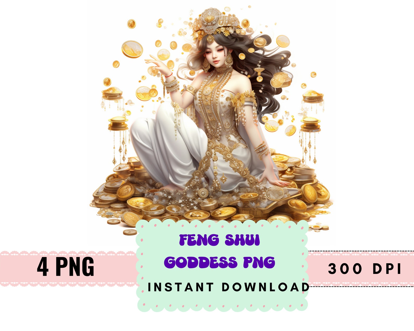 Set of 4, Feng Shui Goddess Clipart PNG Bundle, Boho Yoga, Abundance ...